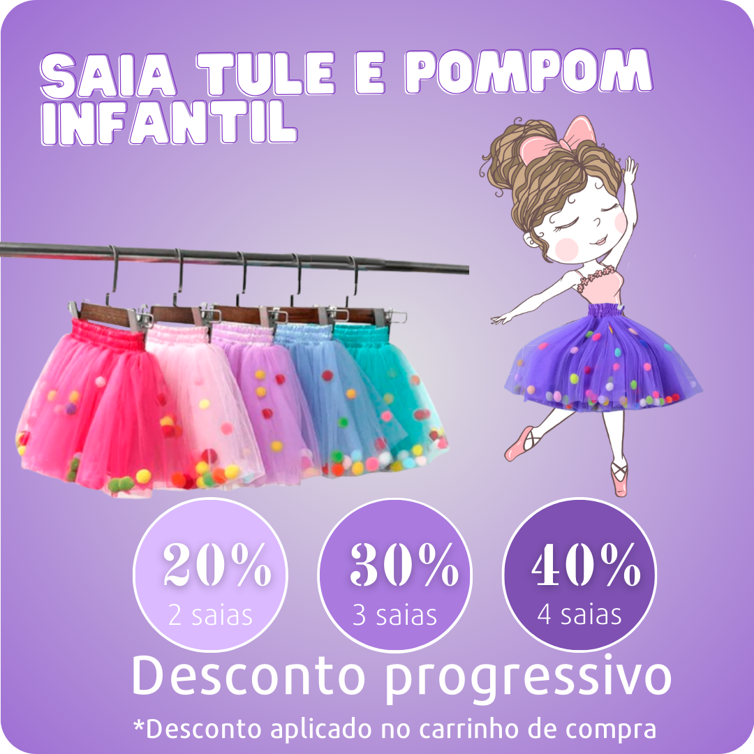 Saia Tutu (tule e pompom) Biloo Infantil